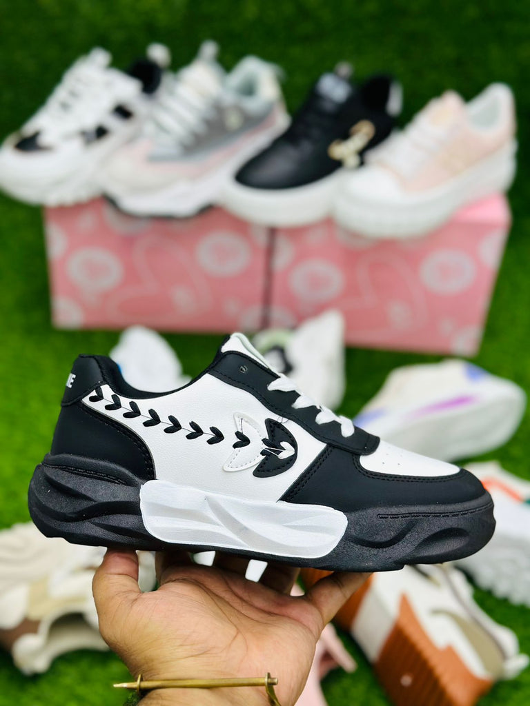 Ogie Retro New Stylish Shoes - Black White | Sneakflex– Sneakflex.pk